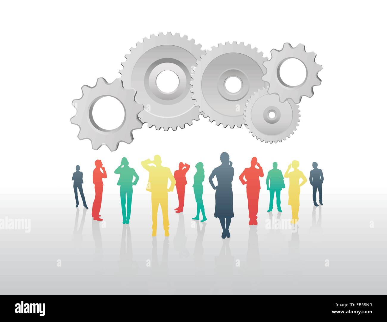 Business people standing under cogs and wheels Stock Vector Image & Art ...