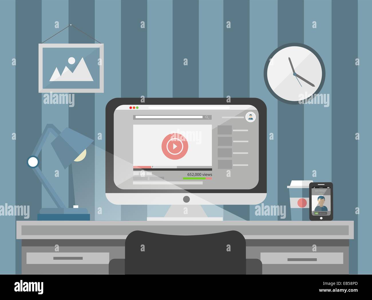 Computer monitor on desk Stock Vector Images - Alamy