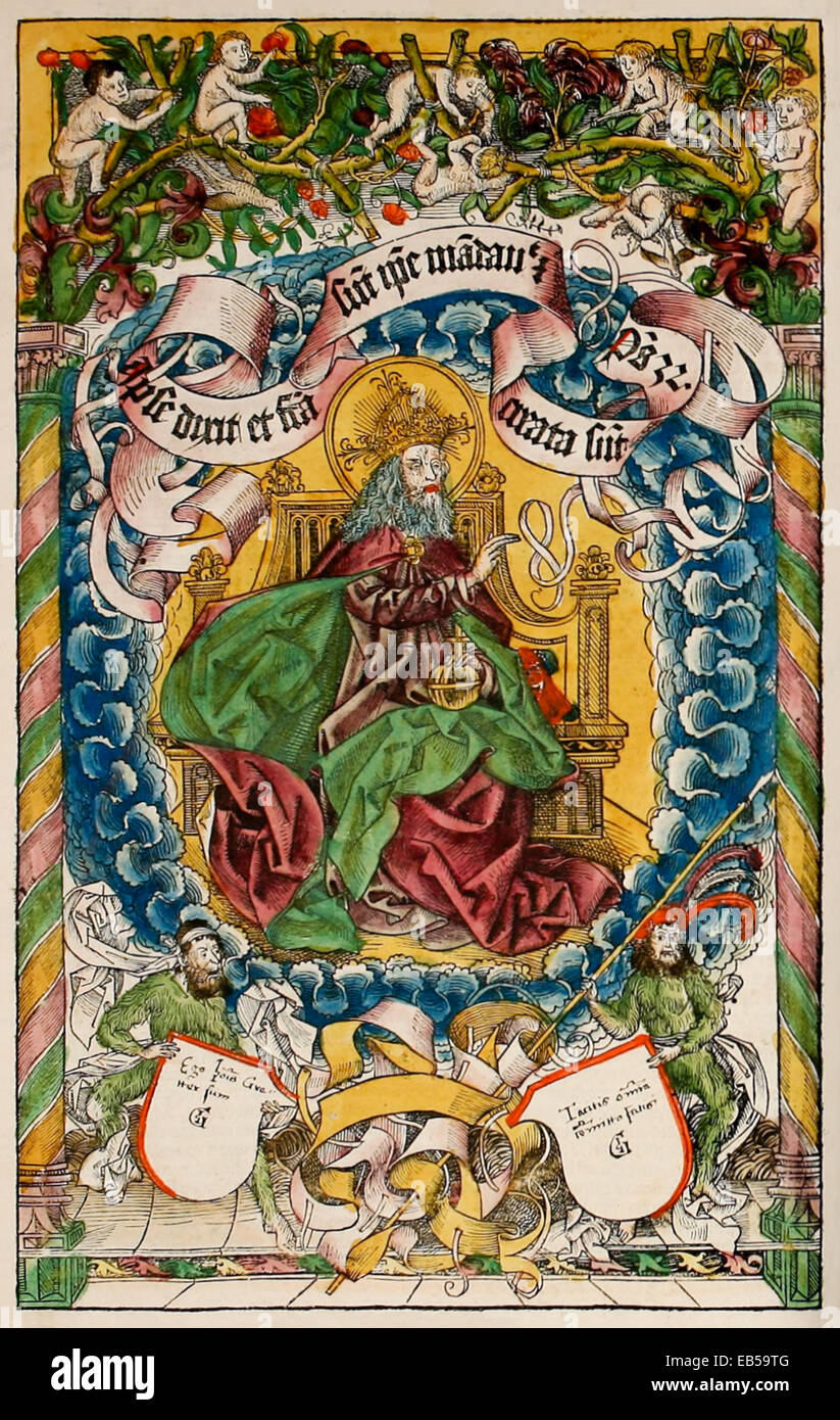 God the Father Enthroned. Frontispiece from 'Liber Chronicarum' by ...