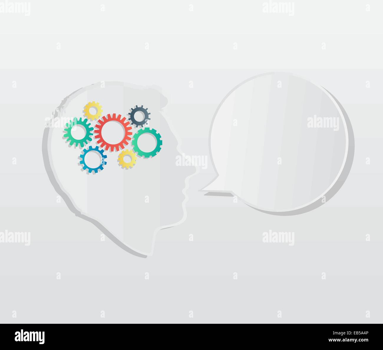 Head with cogs and wheels for brain and speech bubble Stock Vector ...
