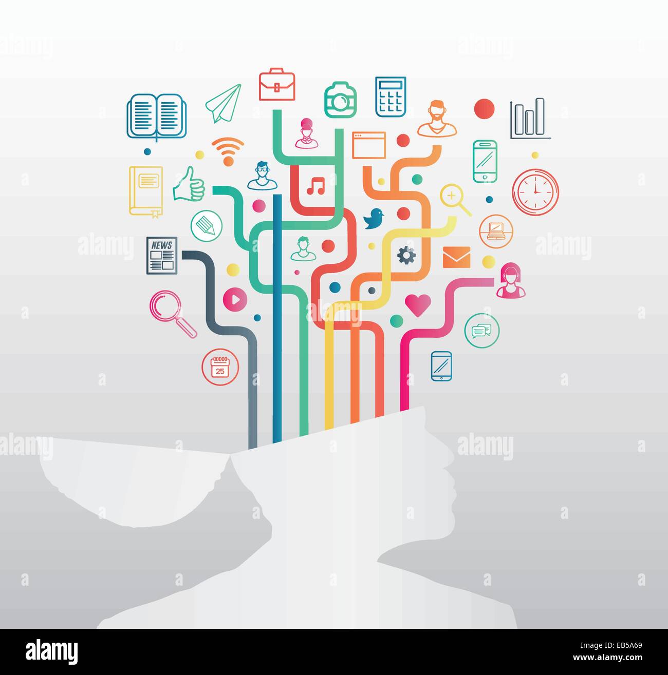 Head opening to show app icons with lines Stock Vector Image & Art - Alamy