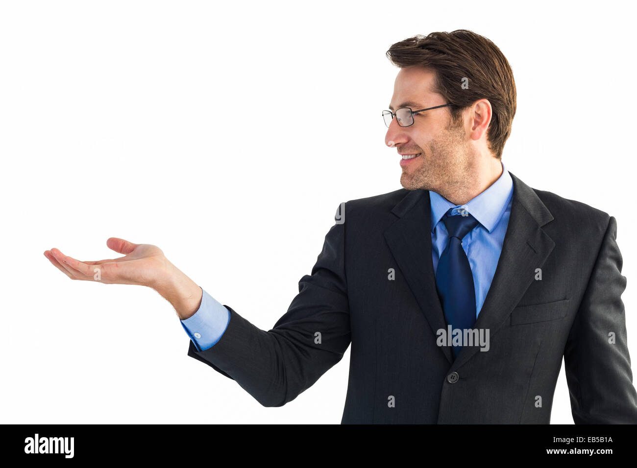 Businessman with empty hand open Stock Photo - Alamy