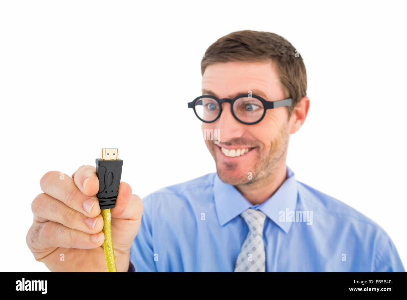 Businessman holding a cable Stock Photo - Alamy