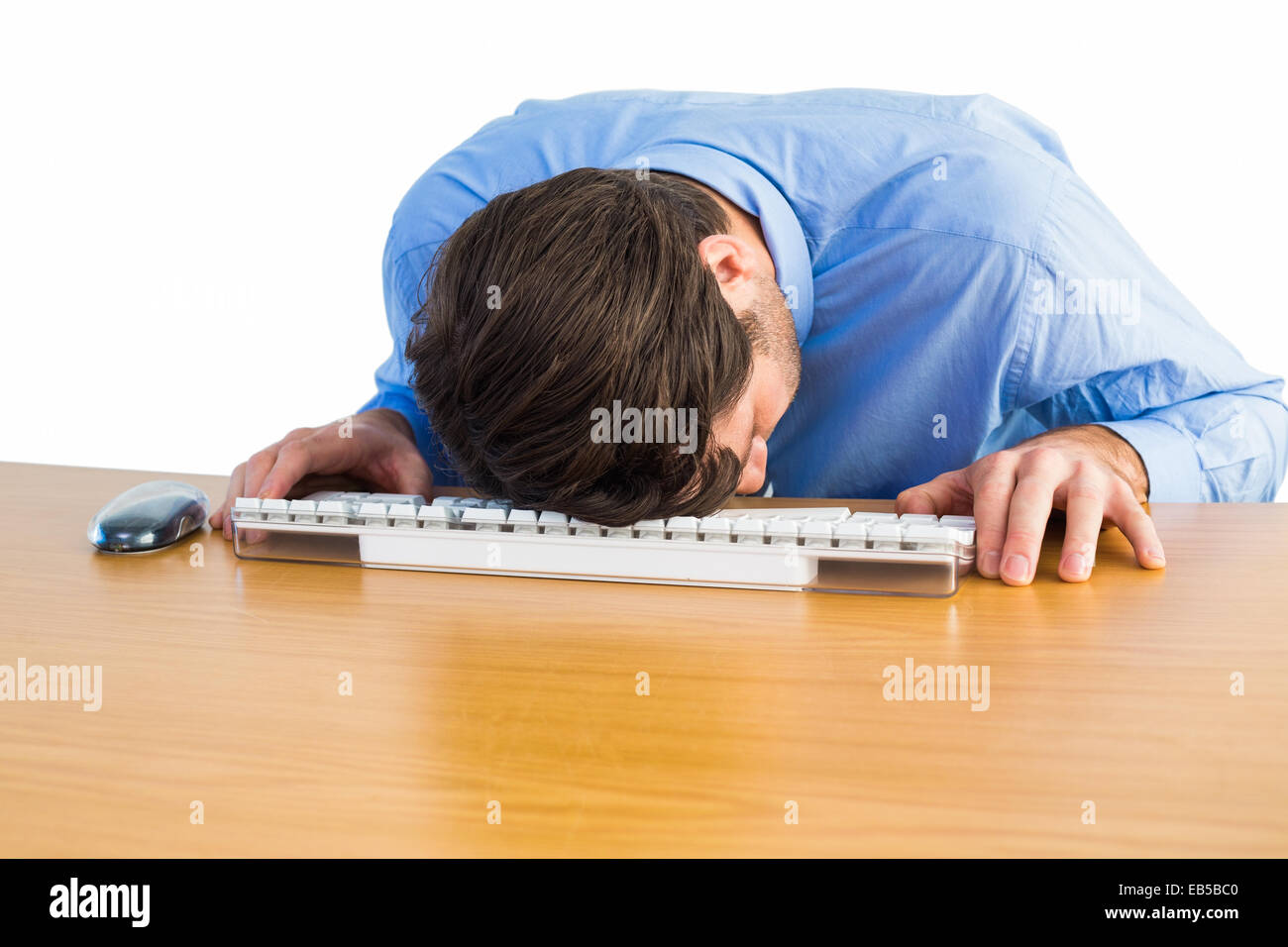 Businessman sleeping on his keyboard Stock Photo - Alamy
