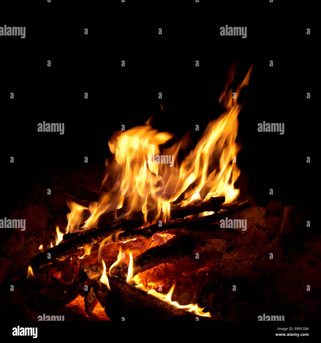 Red bright campfire with the black background Stock Photo - Alamy