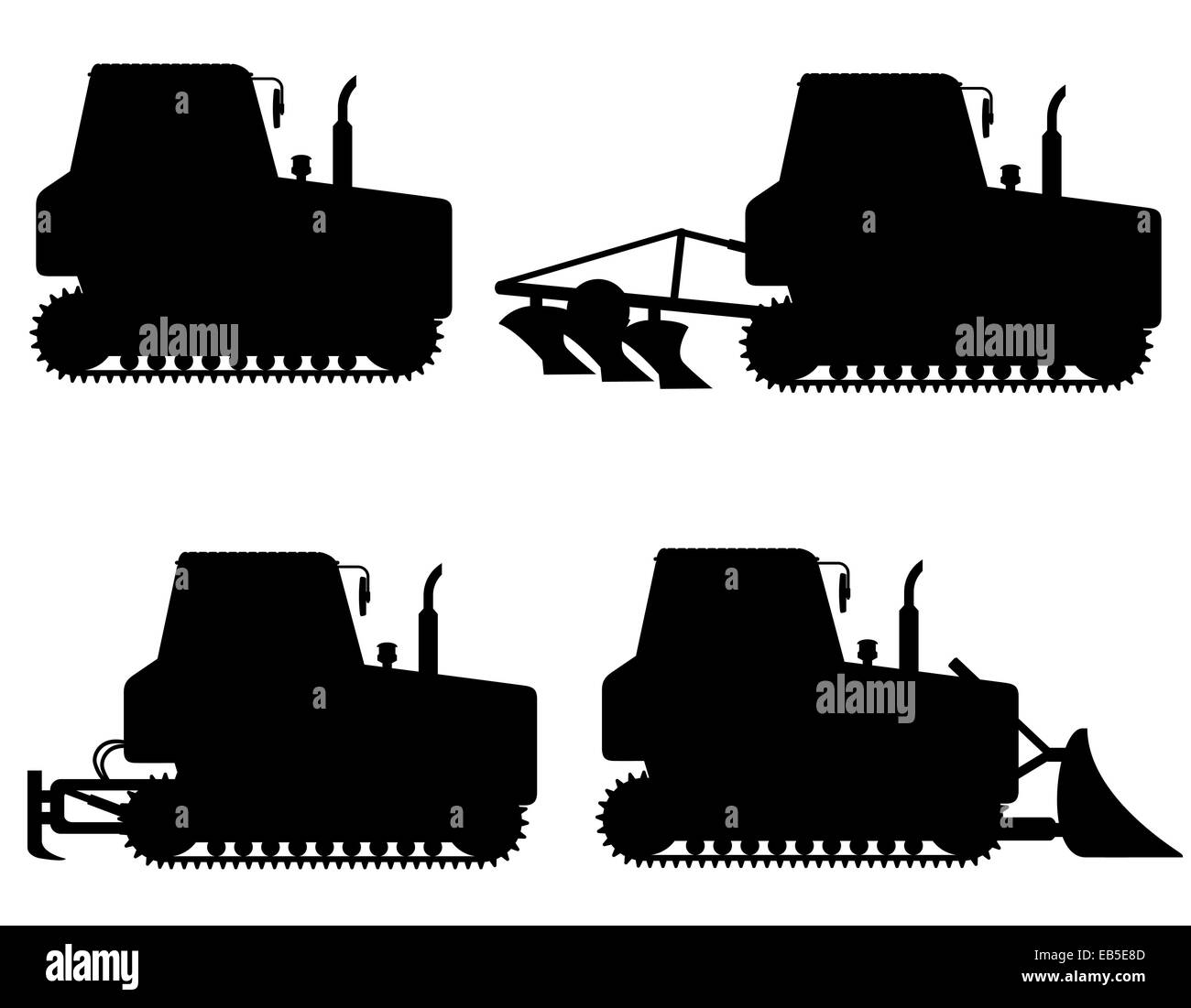set icons caterpillar tractors black silhouette illustration isolated ...