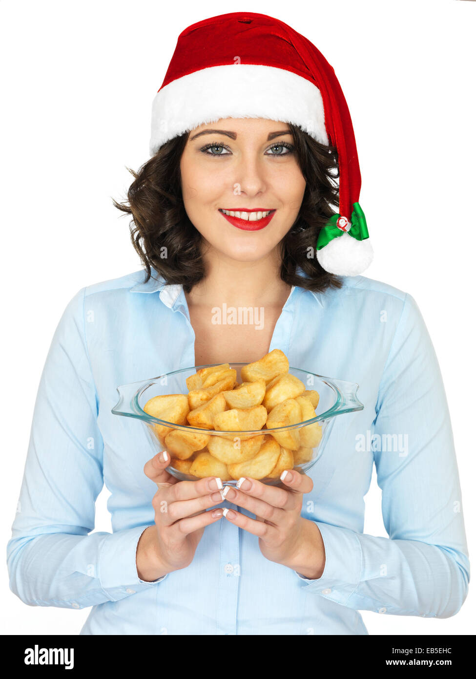 Young Woman Holding A Bowl Of Freshly Roasted Potatoes Ready To Eat ...