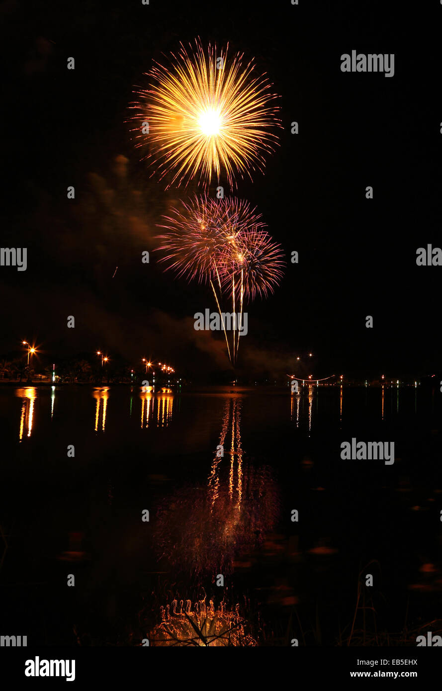 beautiful fireworks over sky at the night Stock Photo - Alamy