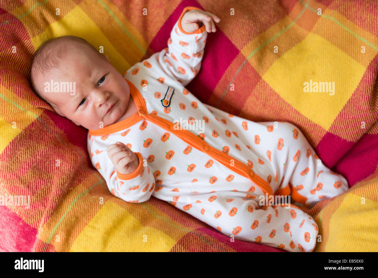 Adorable newborn baby crying alone Stock Photo - Alamy