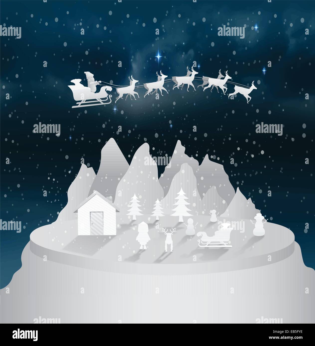 Christmas vector with flying santa and reindeer Stock Vector Image ...