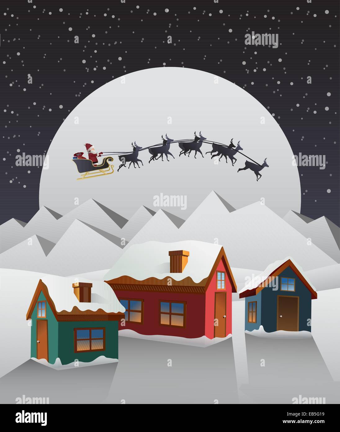 Santa and sleigh flying over house Stock Vector Images - Alamy