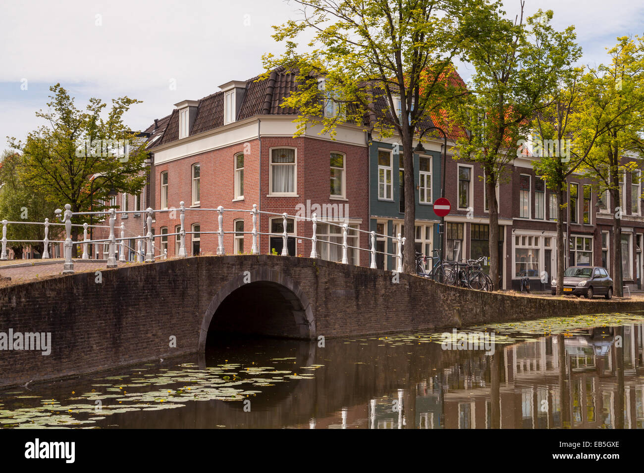 Typical house facades in the historic centre of Delft. The city is ...