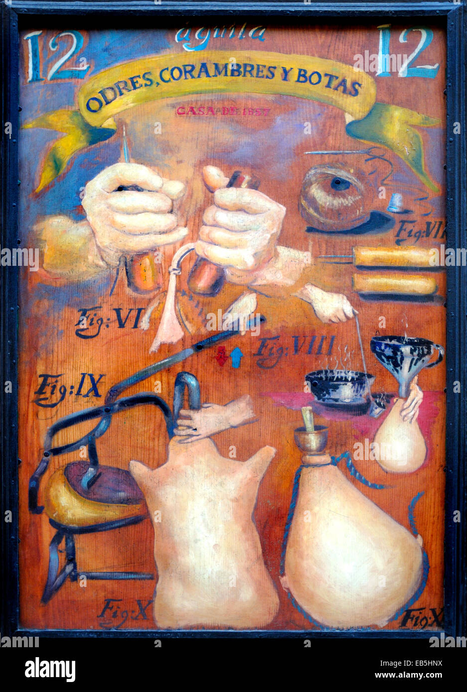 Madrid, Spain. Sign of Leather Worker "Leather wine flasks, skins and ...