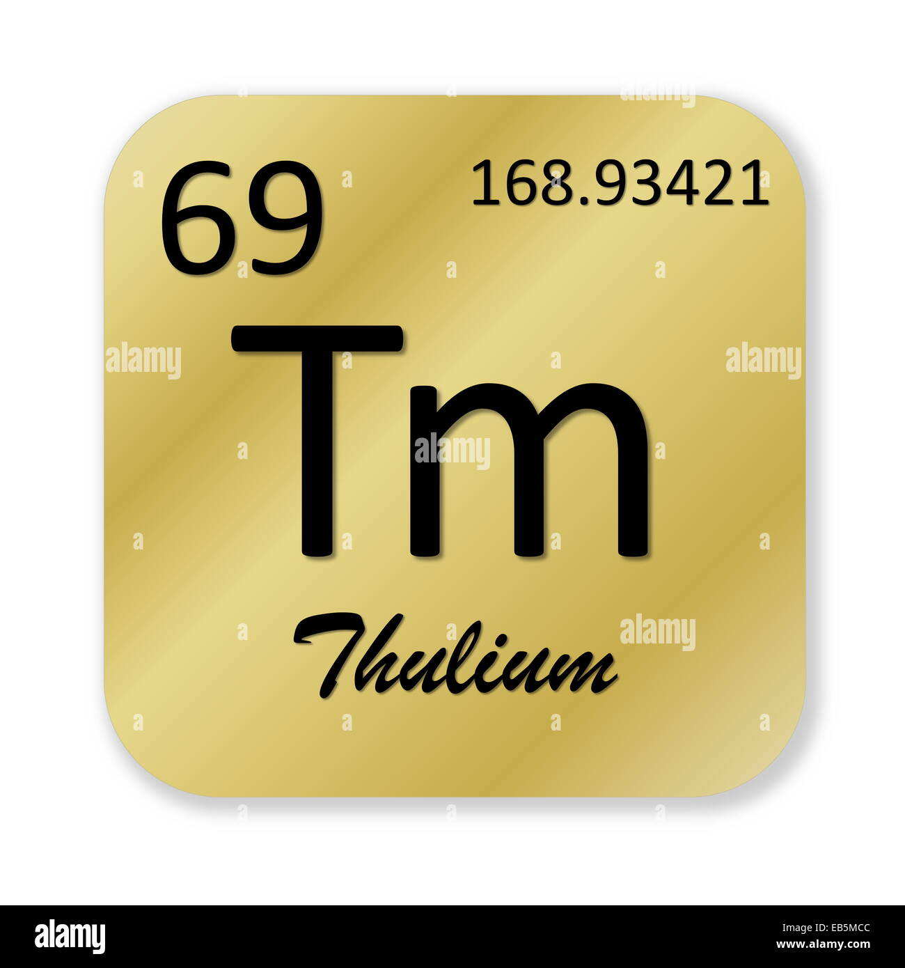 Black thulium element into golden square shape isolated in white ...