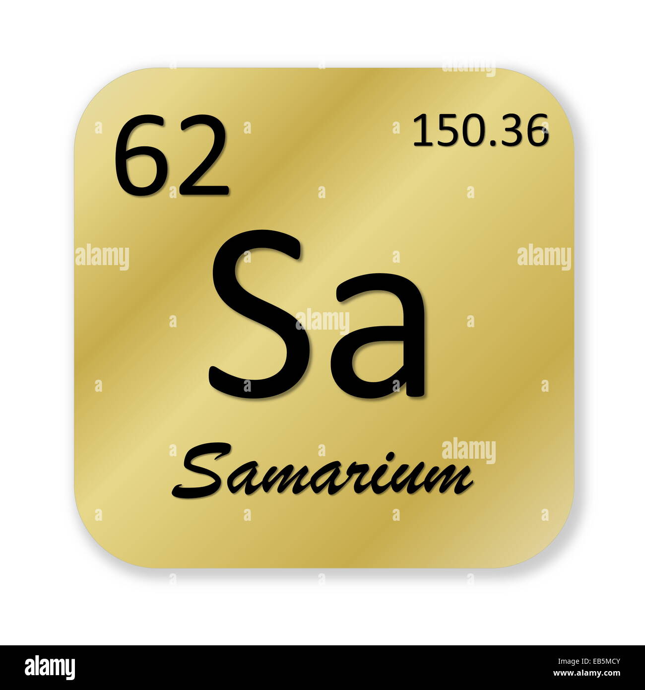Black samarium element into golden square shape isolated in white ...