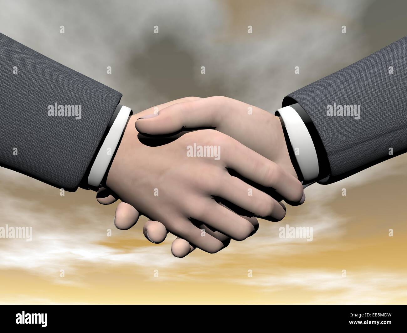Businessman handshake by beautiful brown sunset with clouds Stock Photo ...