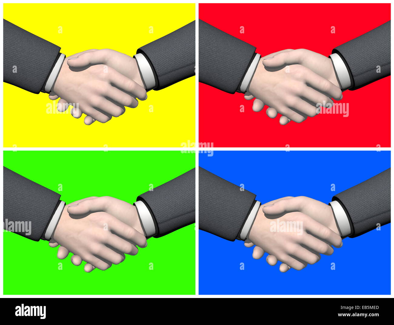 Set of four different colors businessman handshake Stock Photo - Alamy