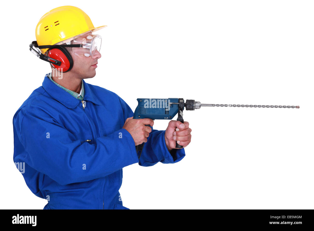 Worker with drill Stock Photo - Alamy