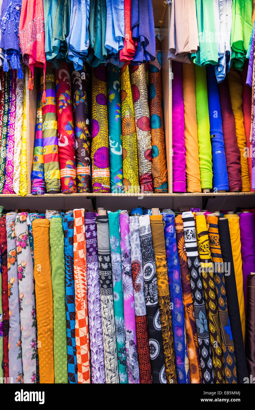 Rolls colorful textiles in a store at the Souq Muttrah, Muscat, Oman ...