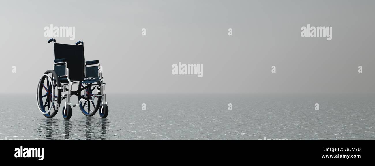 One wheelchair standing in grey background next to little light Stock ...