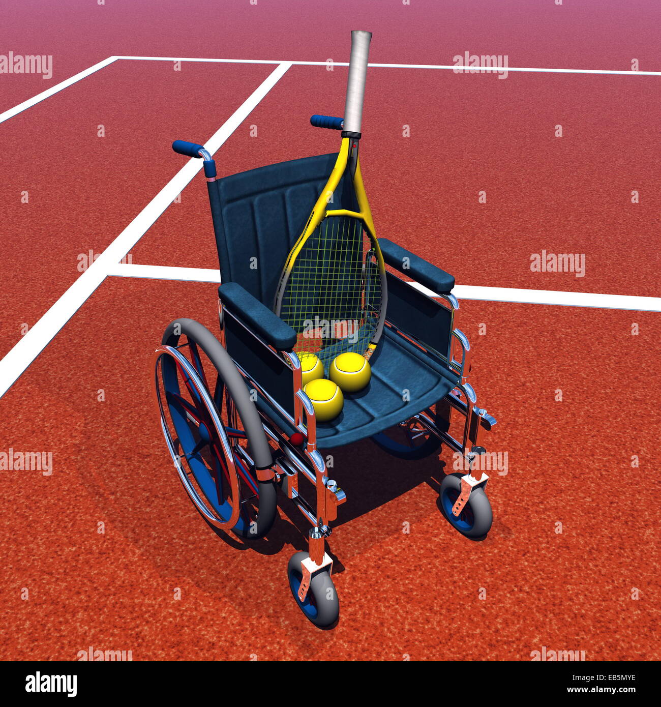 Wheelchair with racket and balls on a tennis court Stock Photo - Alamy