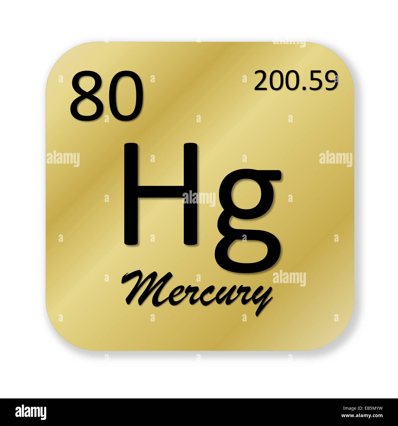 Black mercury element into golden square shape isolated in white ...