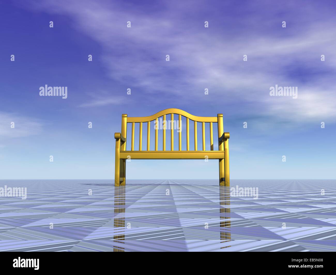 Single golden bench on modern floor by cloudy day Stock Photo - Alamy