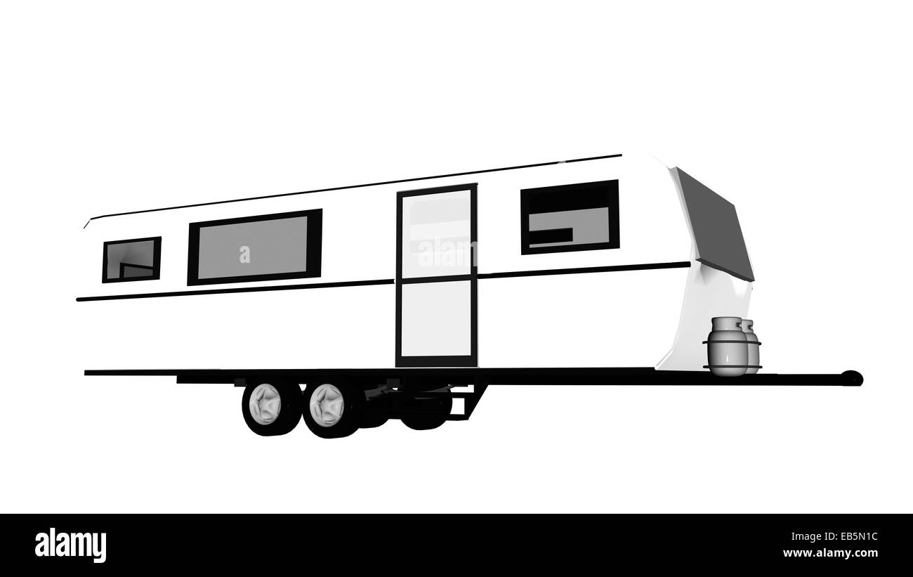 Big caravan with four wheels in white background Stock Photo - Alamy