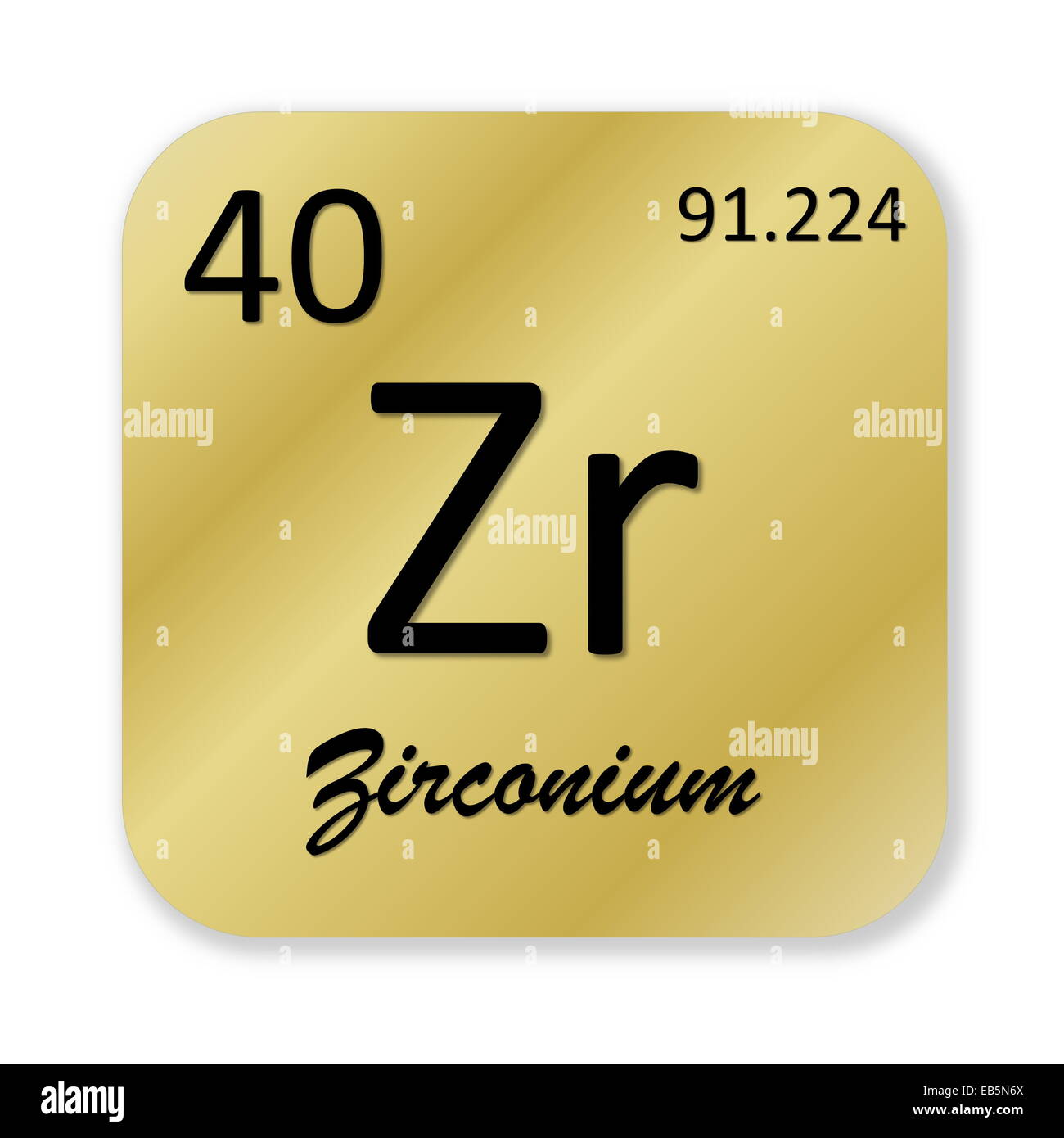 Black zirconium element into golden square shape isolated in white ...