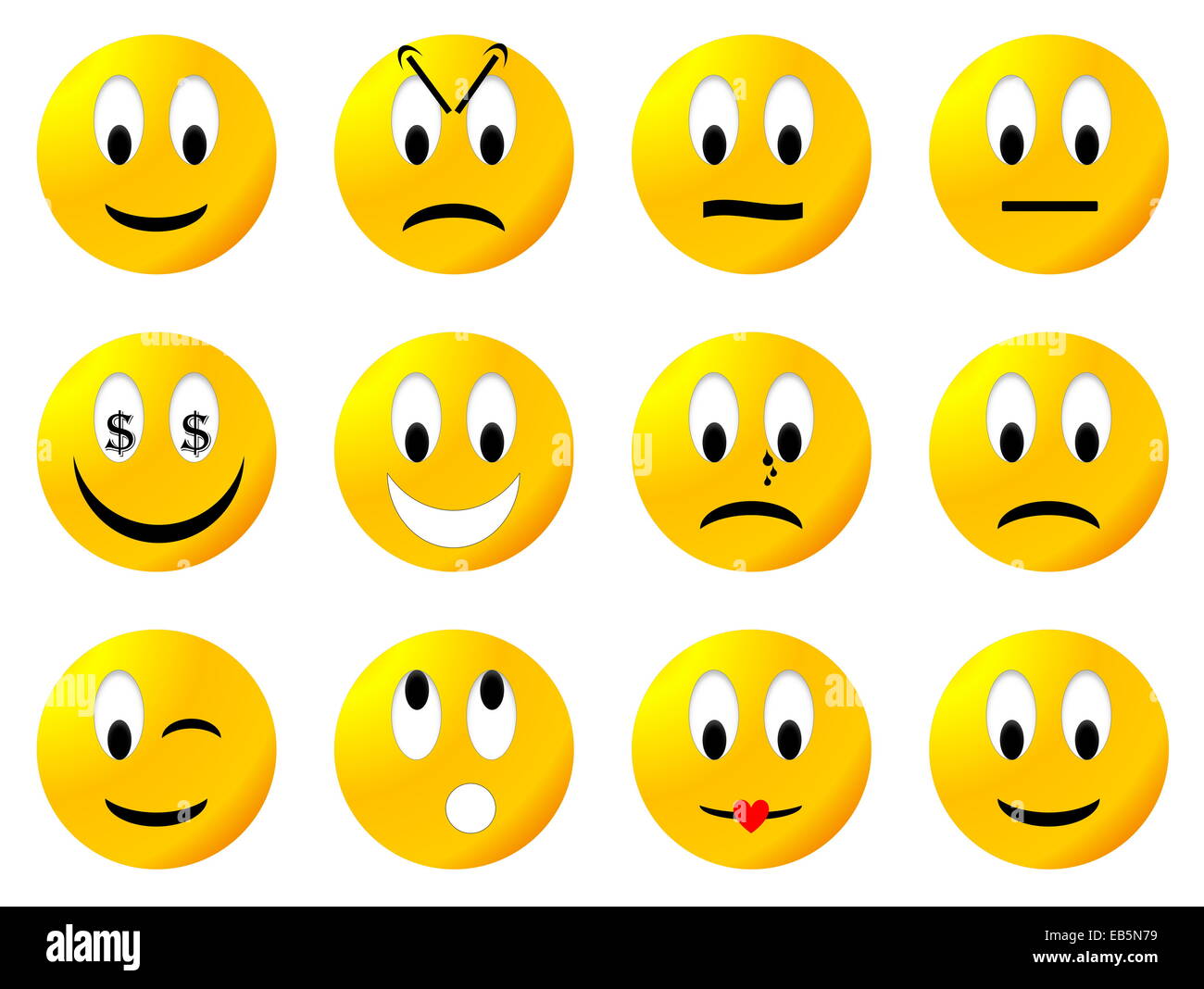 Set od smiley with different emotions in white background Stock Photo ...