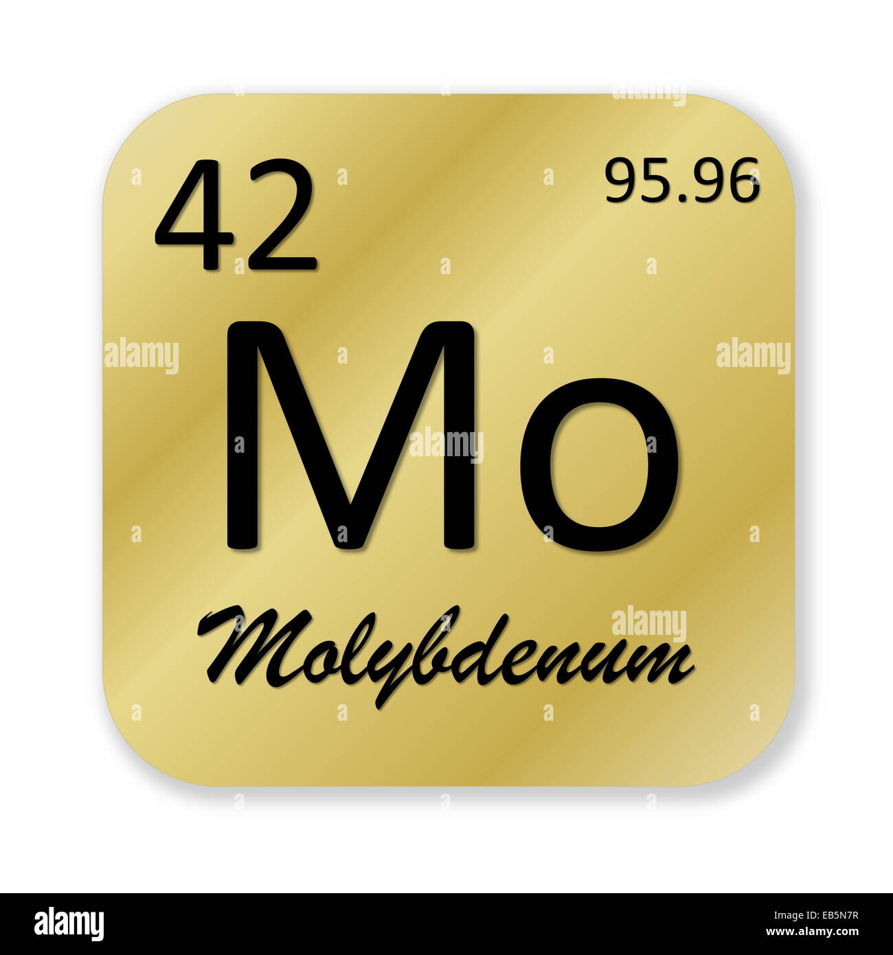 Black molybdenum element into golden square shape isolated in white ...