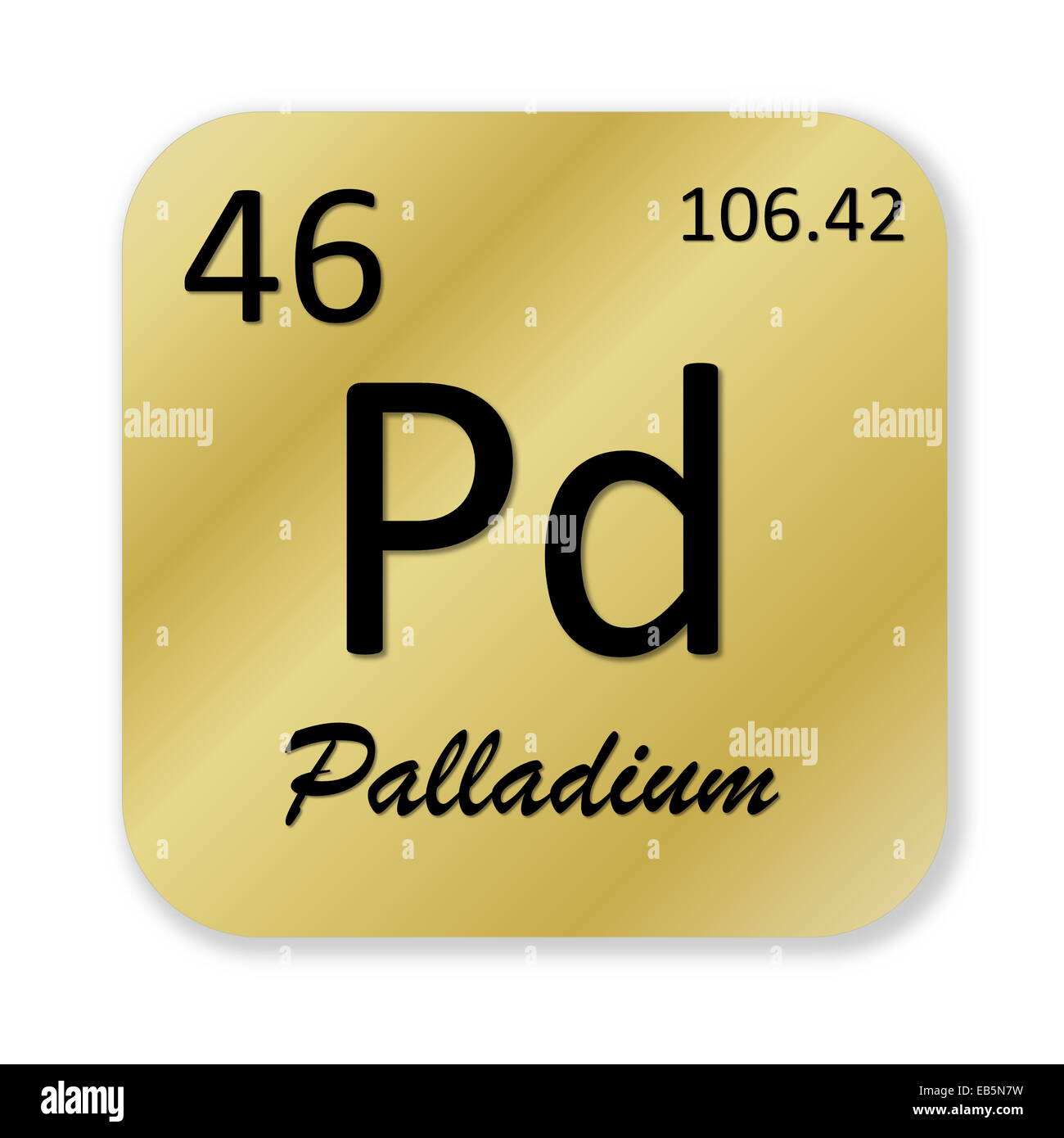 Black palladium element into golden square shape isolated in white ...