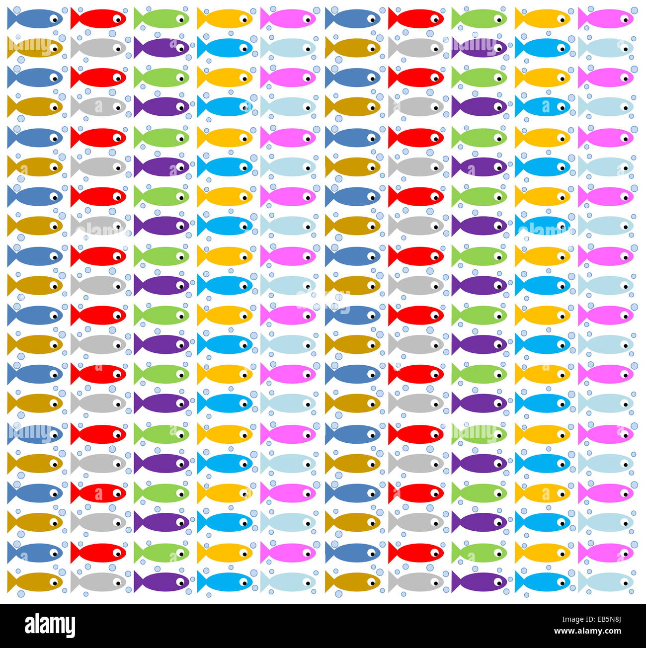 Many colorful fishes and bubbles in white background Stock Photo - Alamy