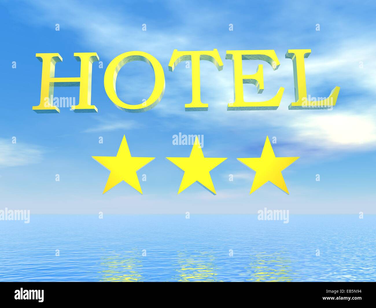 Golden hotel sign 3 stars upon ocean by beautiful blue day Stock Photo ...