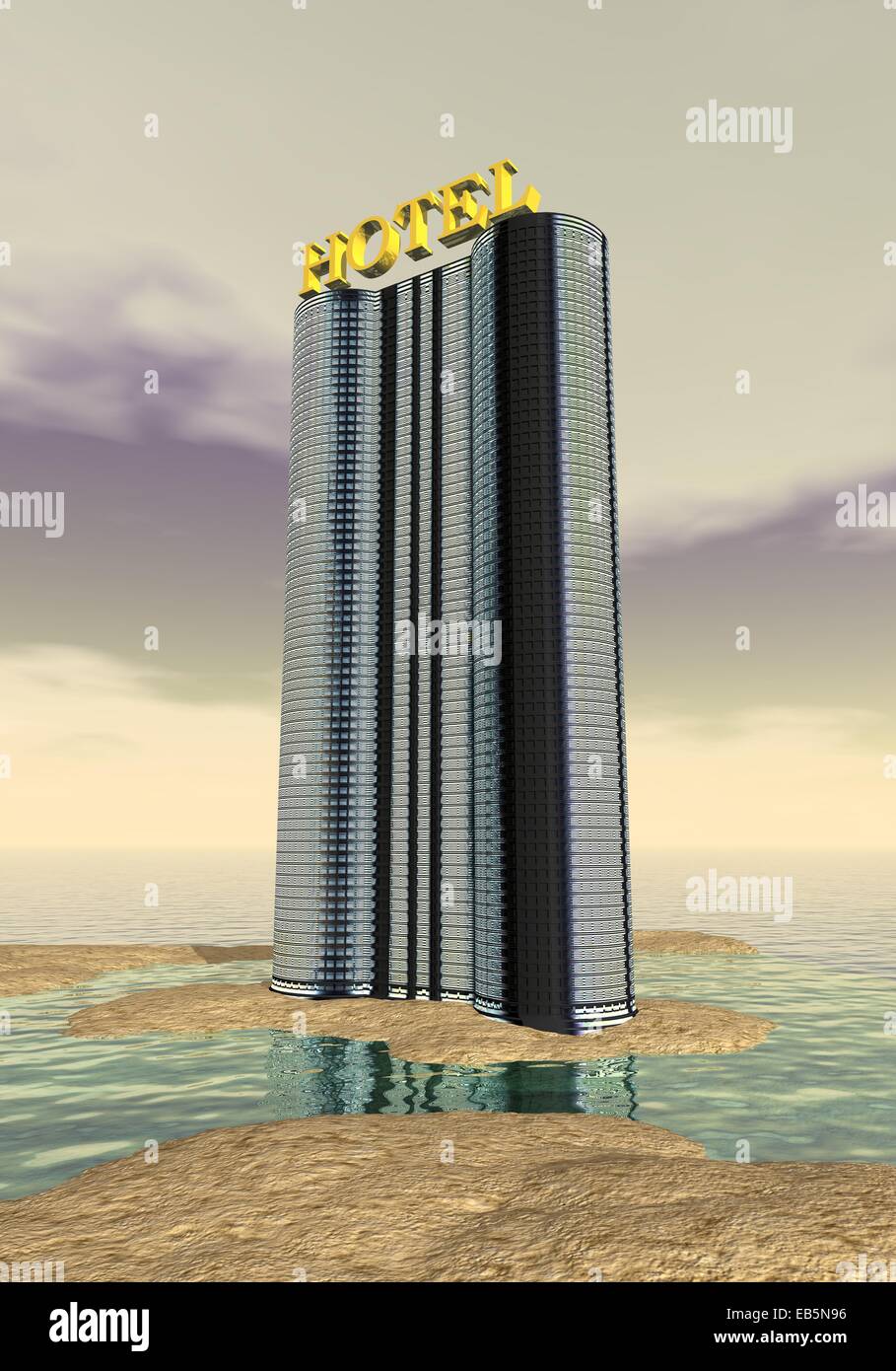 Golden hotel sign upon modern building at the beach Stock Photo - Alamy