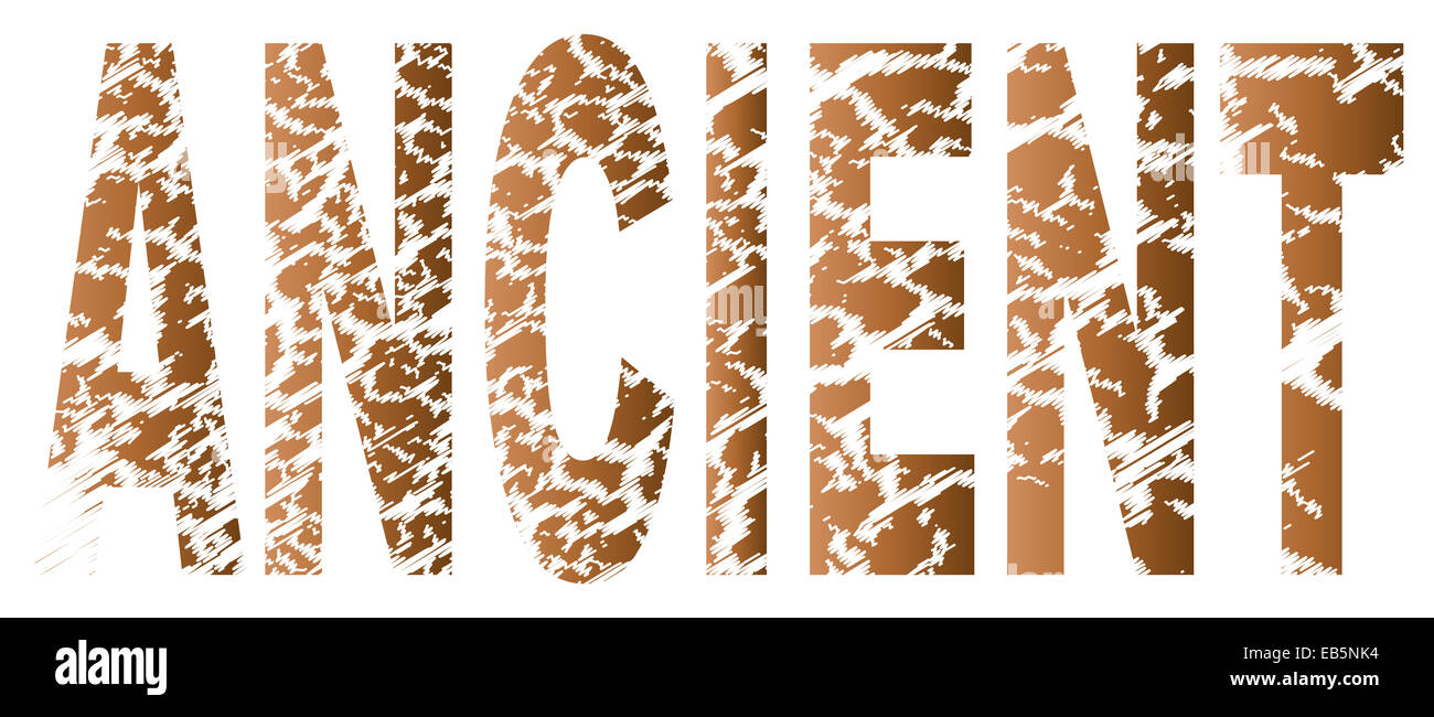 The text ANCIENT in grunge worn FX over a white background Stock Photo ...