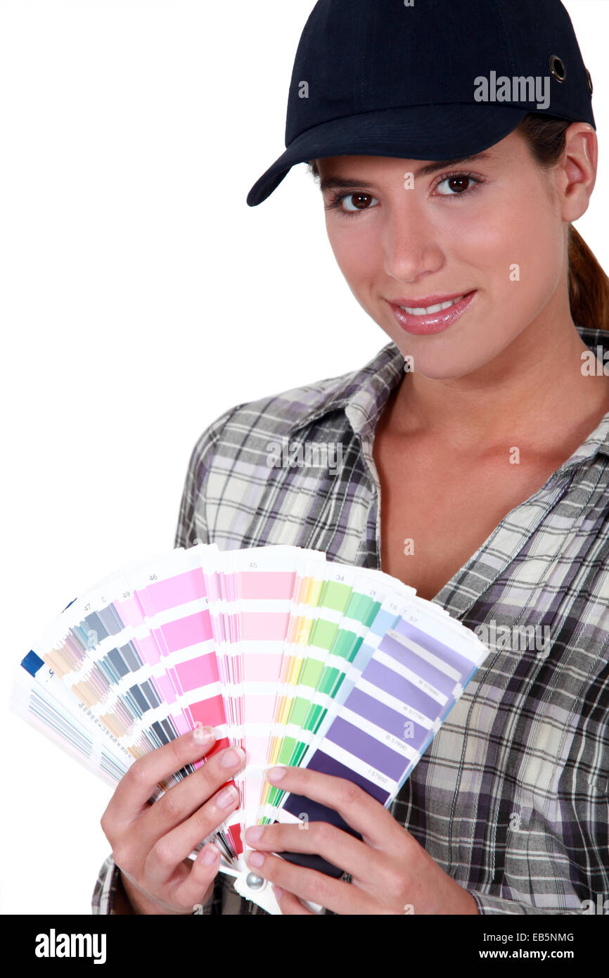 Painter holding a spectrum of colour samples Stock Photo - Alamy