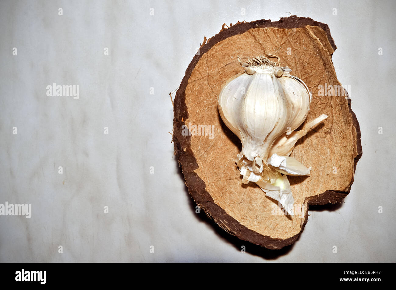 Closeup of garlic clove in coconut shell Stock Photo - Alamy