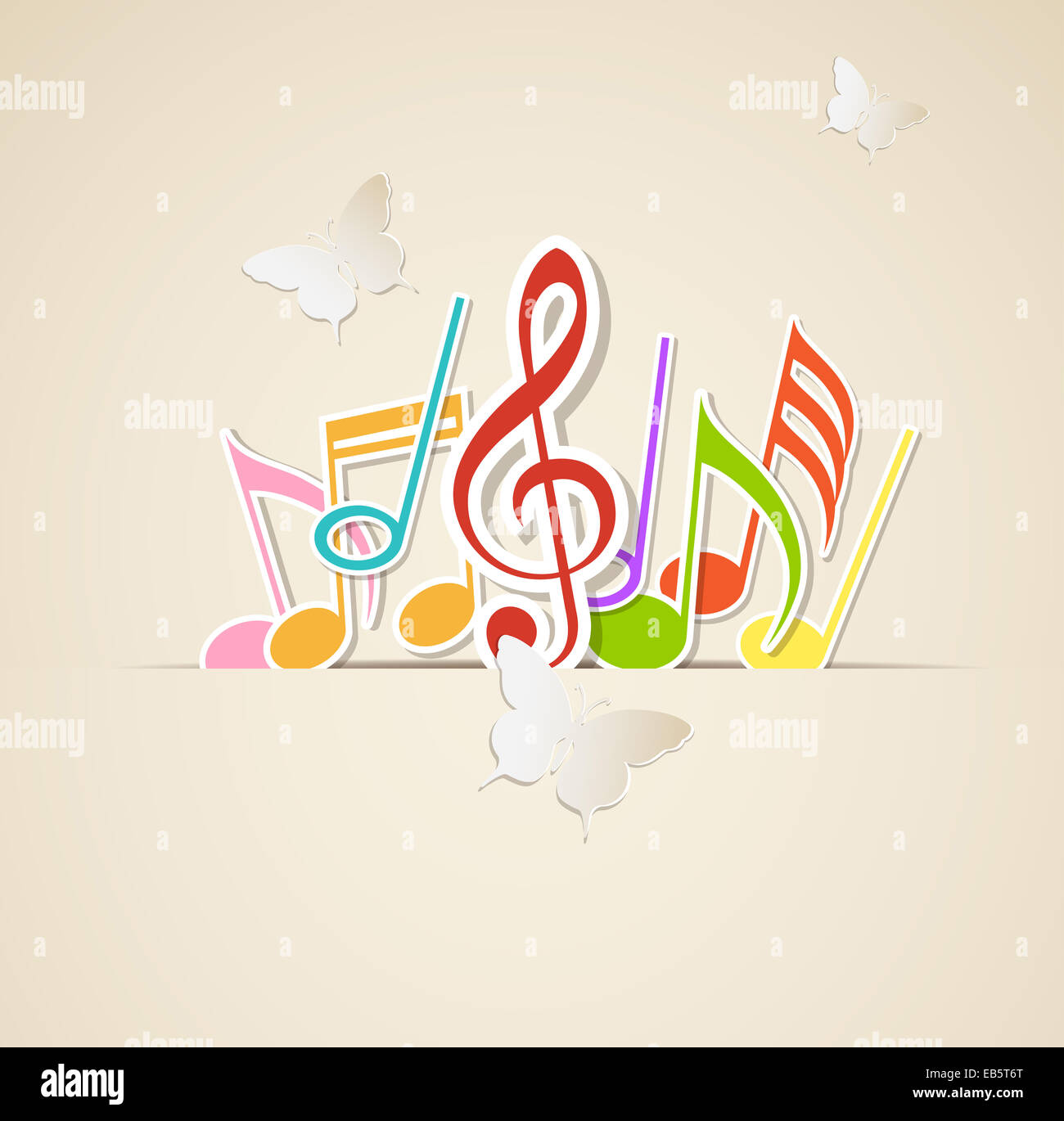 Music background with paper notes and butterflies Stock Photo - Alamy