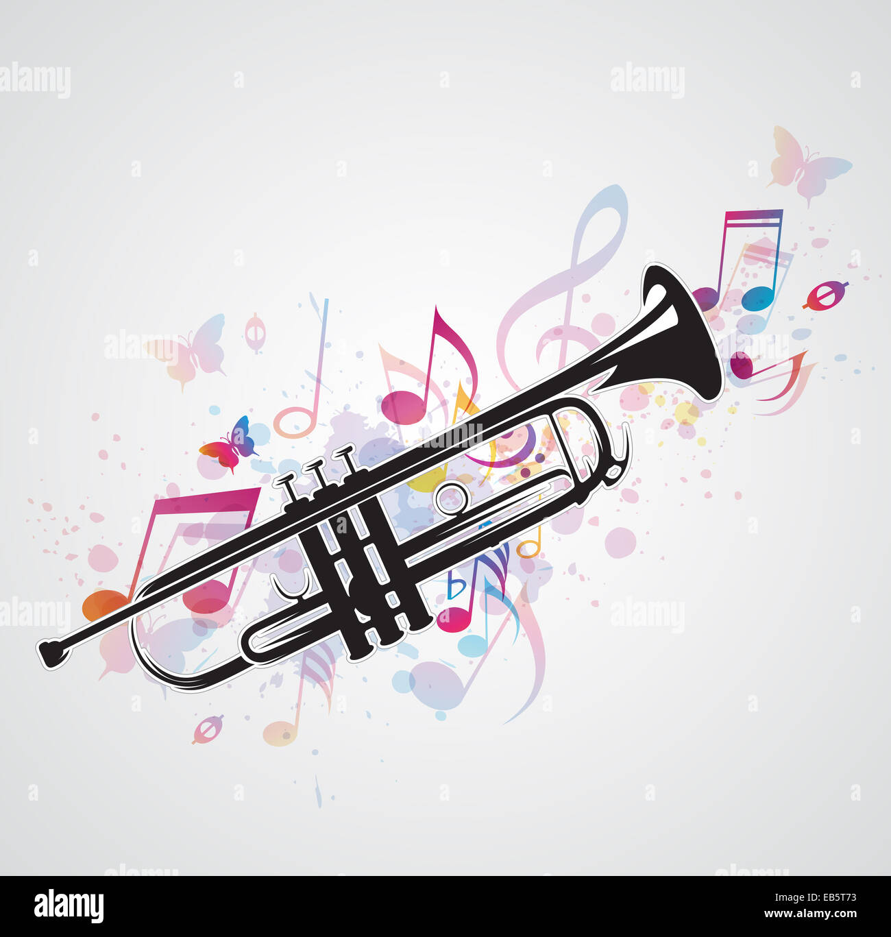 Music abstract background with black trumpet and notes Stock Photo - Alamy