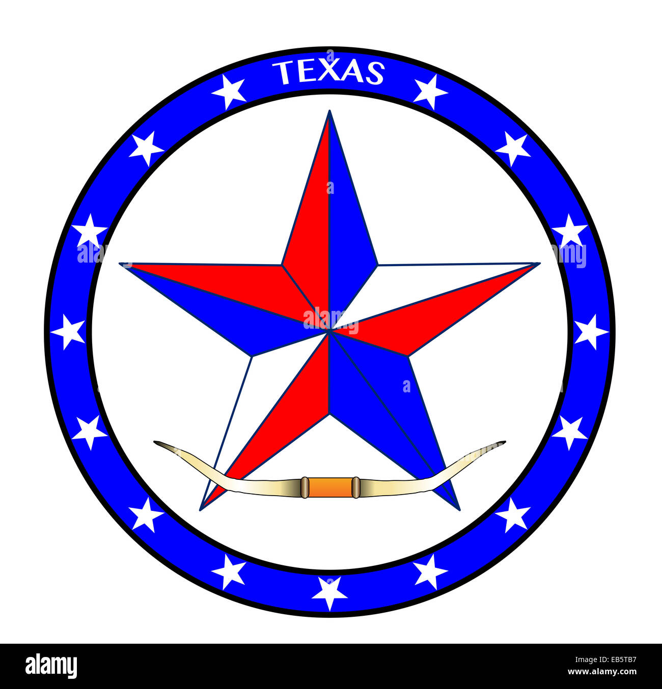 A Texas red white and blue star with cattle horns Stock Photo - Alamy