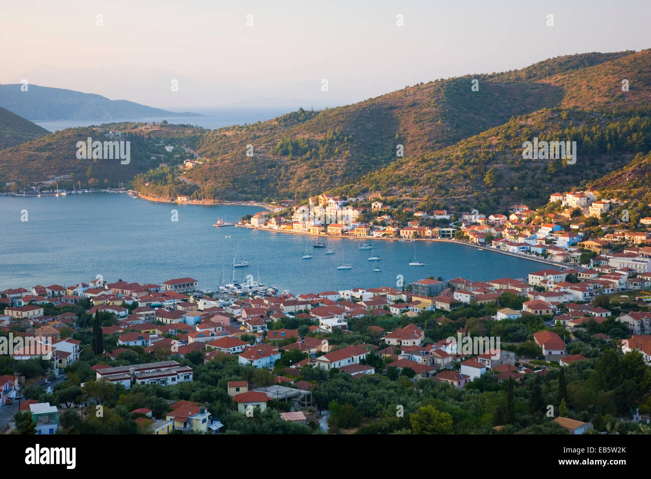 Vathy, Ithaca, Ionian Islands, Greece. View from hillside over the ...