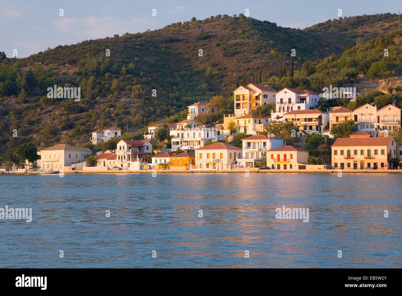 Vathy, Ithaca, Ionian Islands, Greece. View across the harbour to ...