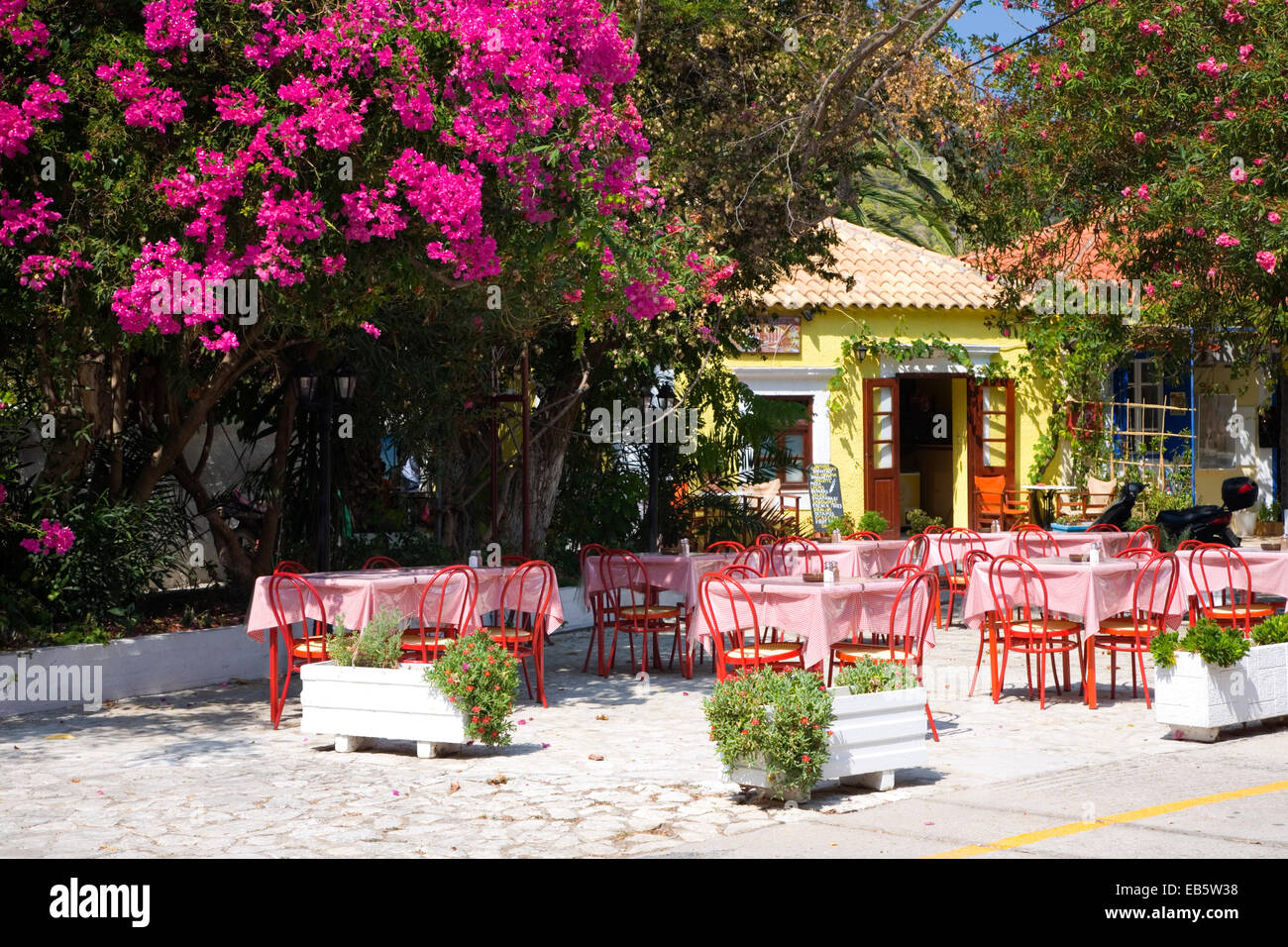 Asos, Kefalonia, Ionian Islands, Greece. Colourful taverna in the ...