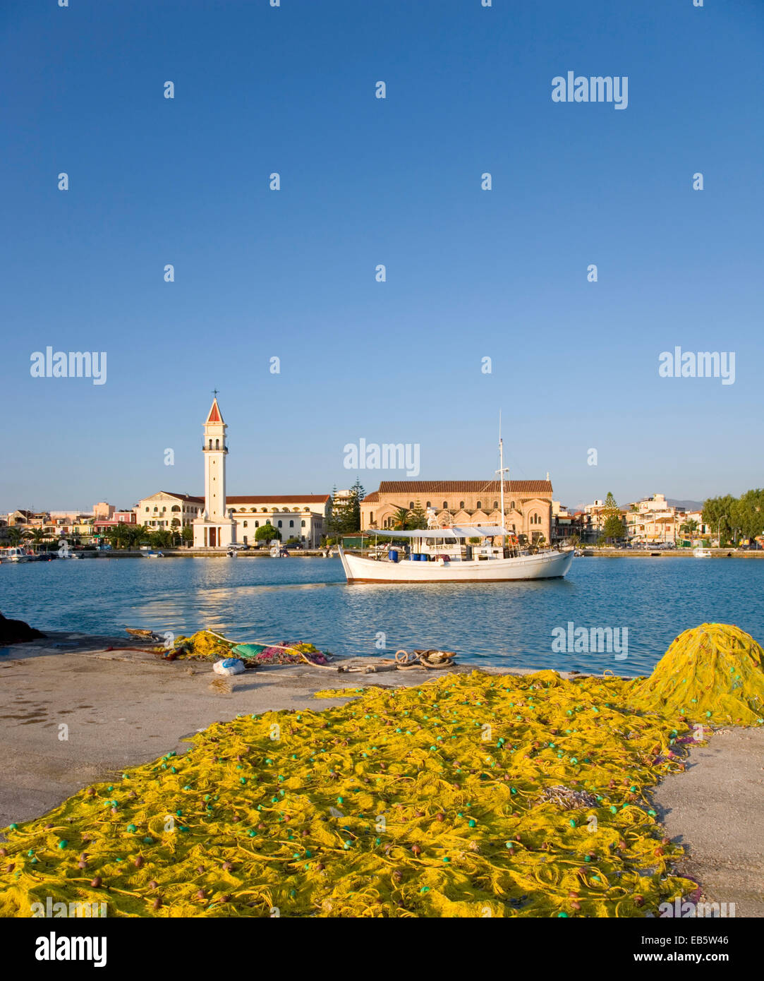 Zakynthos Town, Zakynthos, Ionian Islands, Greece. View across harbour ...