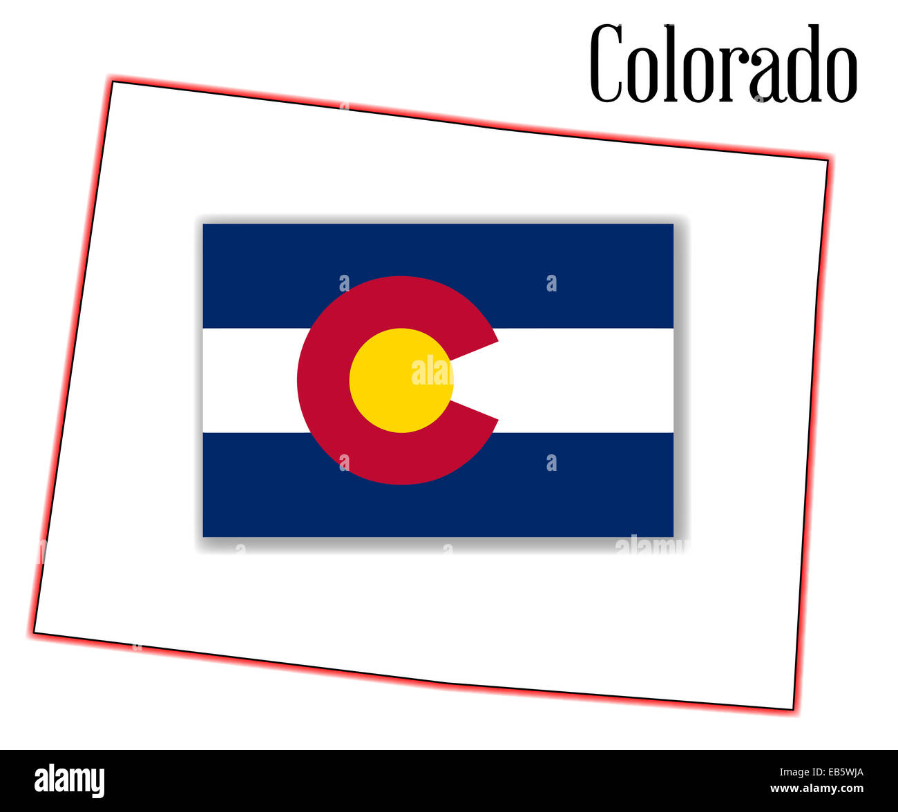 State map outline of Colorado over a white background with inset flag ...
