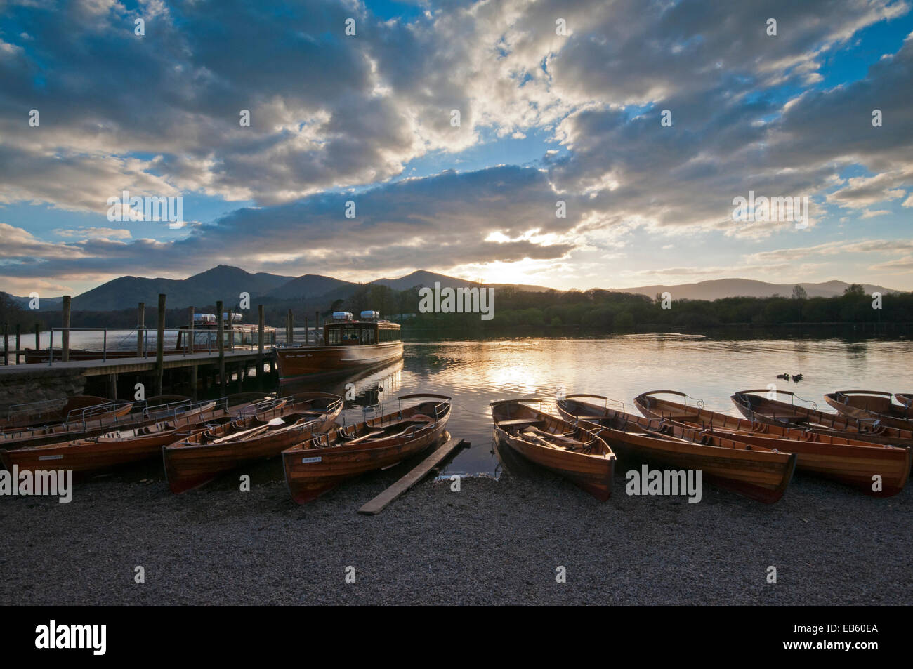 Landing Stage on Derwent Water with moored Derwent Water Launch and ...