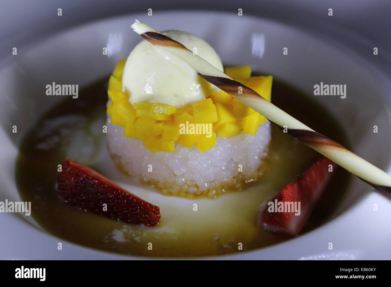 Ice cream, mango and sago served as a dessert at Banjaran Hotspring ...