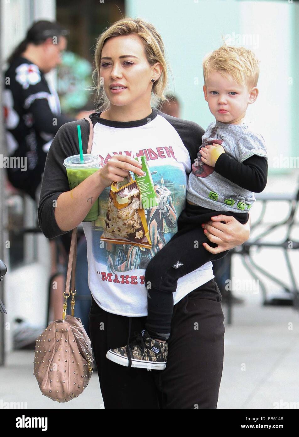 Hilary Duff takes her son Luca Comrie out to breakfast in Studio City Featuring: Hilary Duff ...