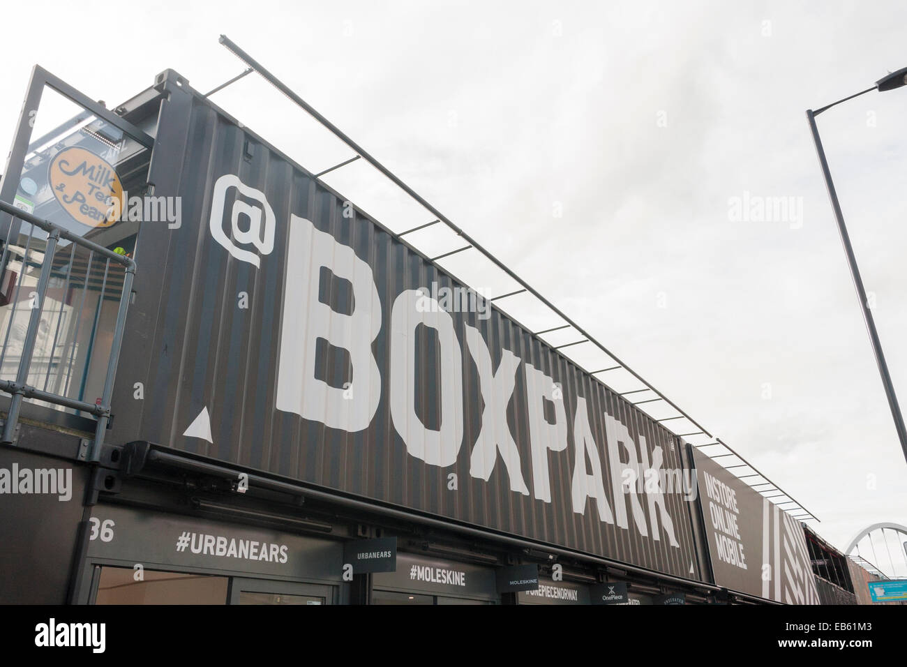 Boxpark exterior sign, Boxpark, SHOREDITCH, LONDON, UK Stock Photo - Alamy